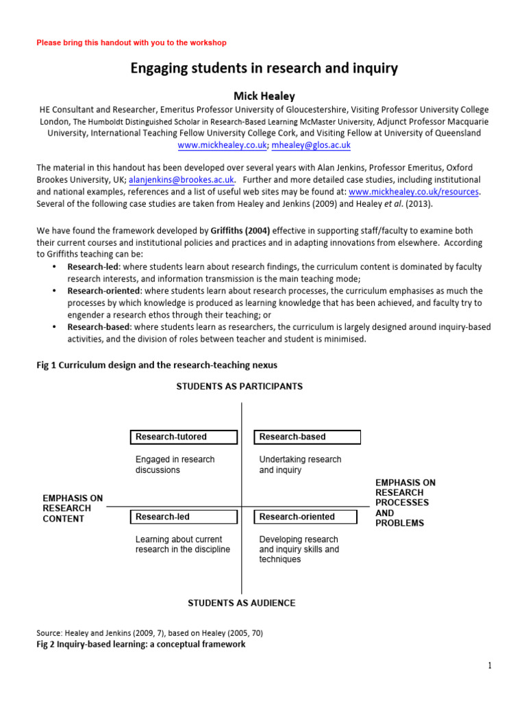Handout SBRI Engaging Students in Research and Inquiry | PDF | Learning ...