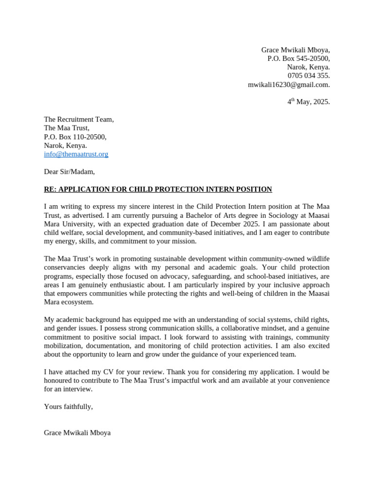 Application for Child Protection Intern | PDF