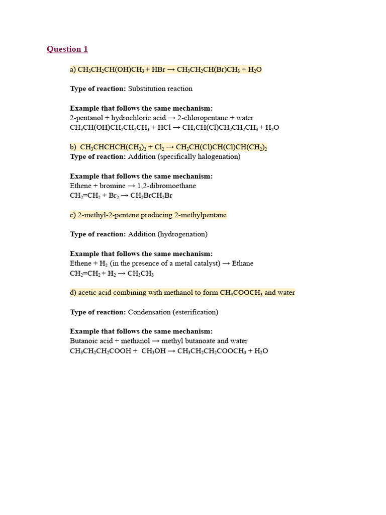 Organic Chemistry Problem Set 2 | PDF | Chemical Reactions | Ester