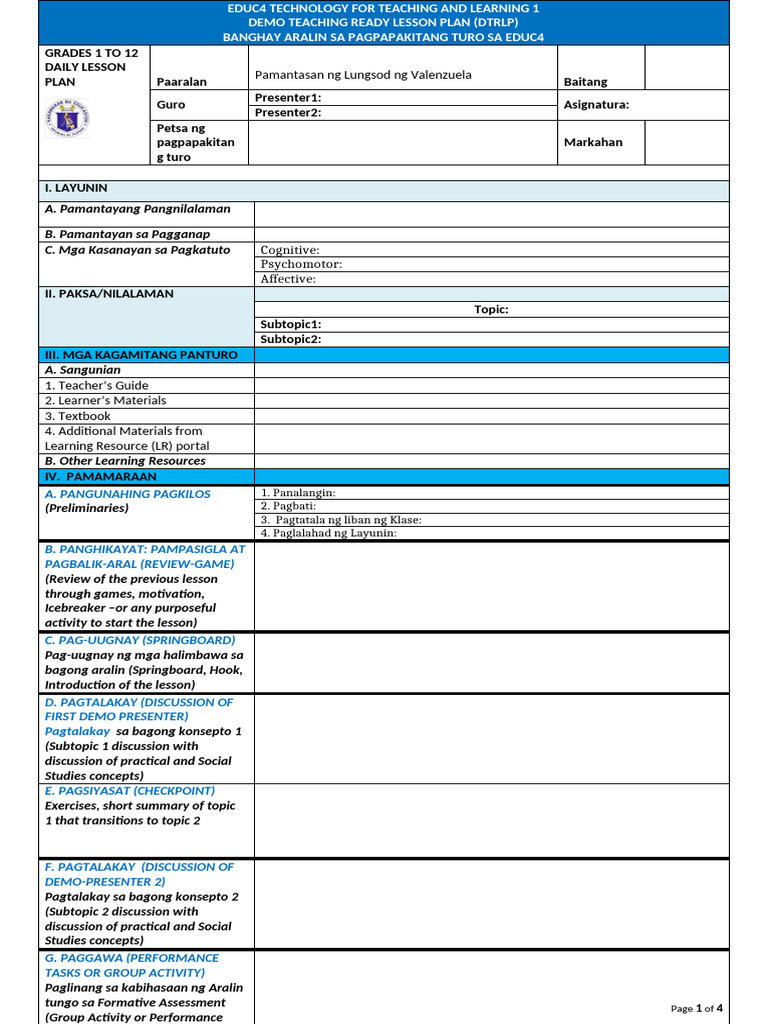 2025 Educ4 Demo Ready Teaching Lesson Plan (DRTLP) LP For Demo Teaching Tagalog | PDF | Lesson ...