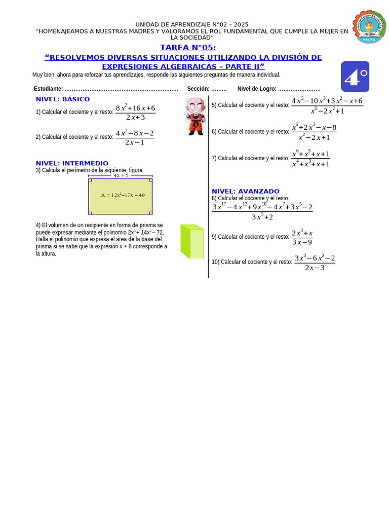 Tarea 5-4to-Ua2-2025 | PDF | Matemáticas | Álgebra abstracta
