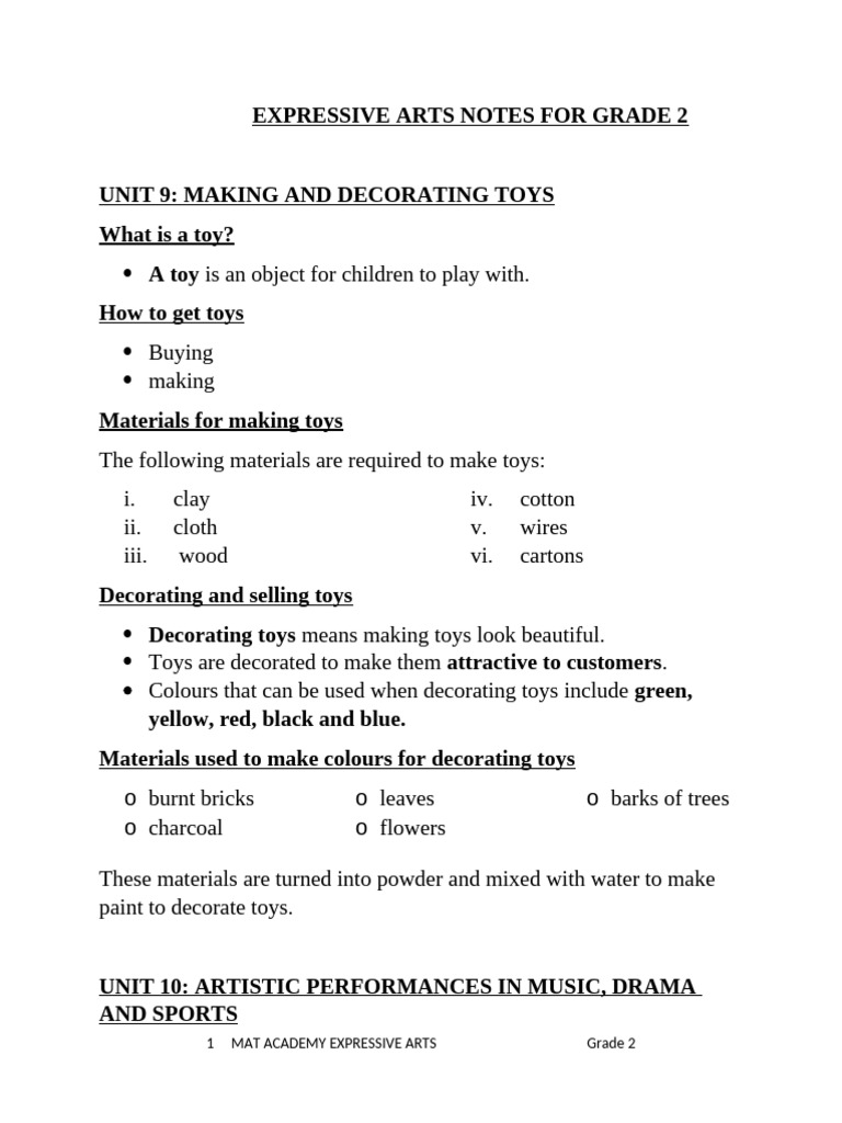 Expressive Arts Notes for Grade 2 | PDF | Shape | Color