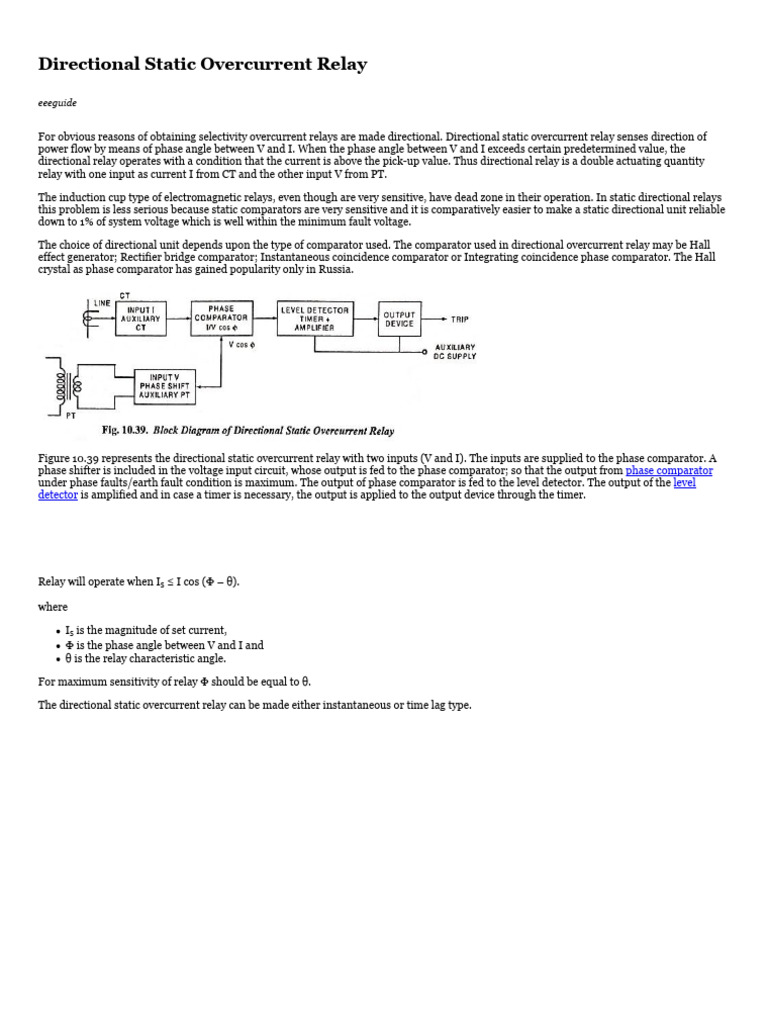 Static Directional Over Current Relay | PDF