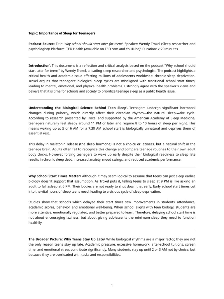 Importance of Sleep Teens | PDF | Sleep | Adolescence