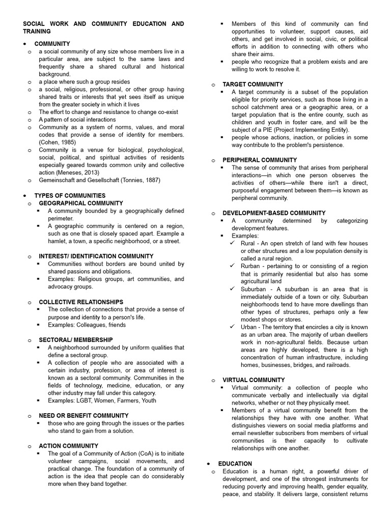 Types of Communities in Social Work | PDF | Learning | Knowledge