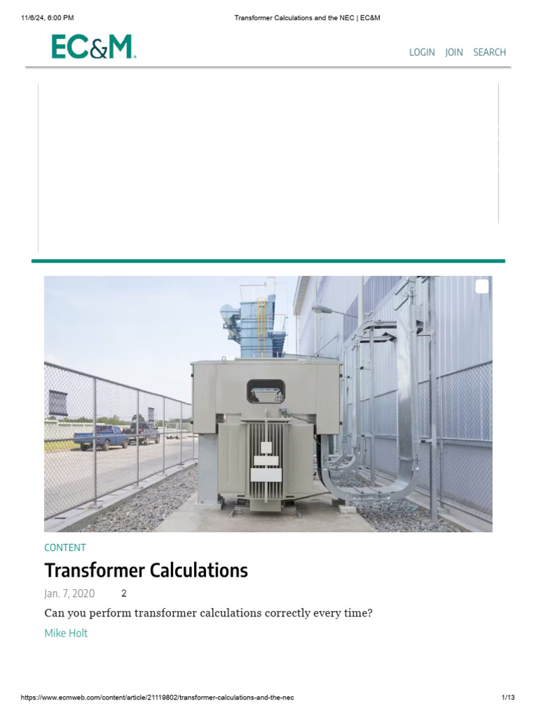 Transformer Calculations and the NEC _ EC&M | PDF | Transformer ...