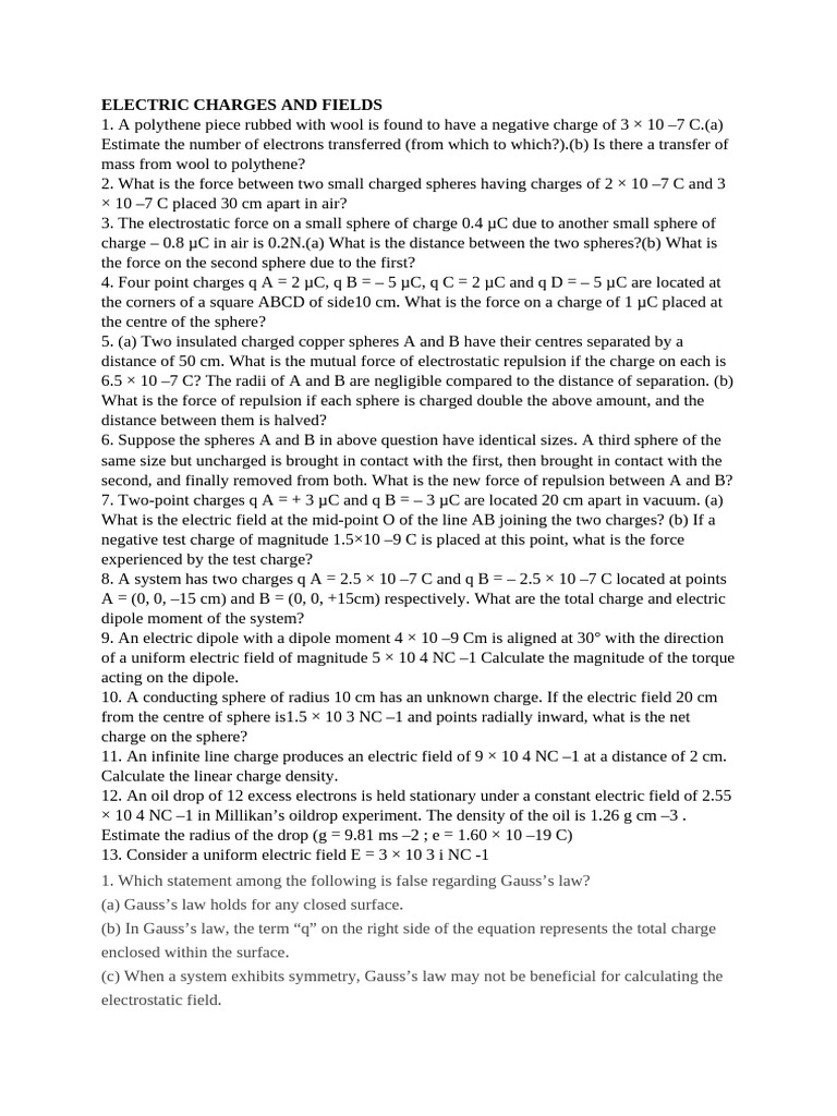 Ch.1 Electric Charges and Fields | PDF | Electric Field | Flux