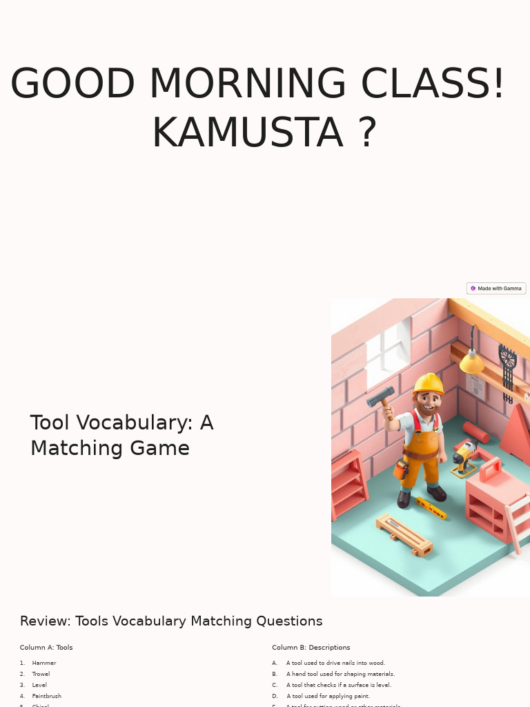 Tool Vocabulary Matching Game | PDF | Tools | Drill