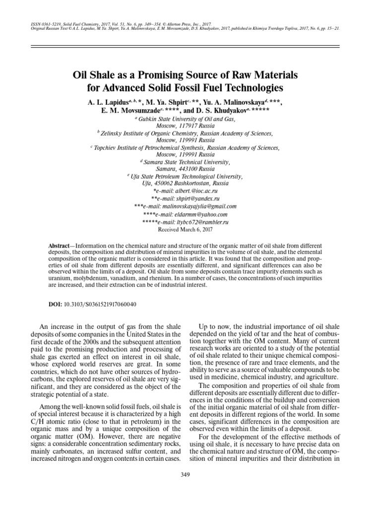 Oil Shale As A Promising Source of Raw Materials For Advanced Solid ...
