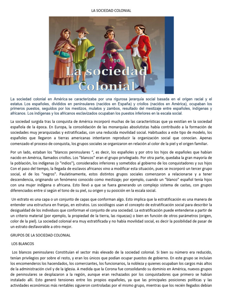 Estructura y élite de la sociedad colonial | PDF | Estratificación ...