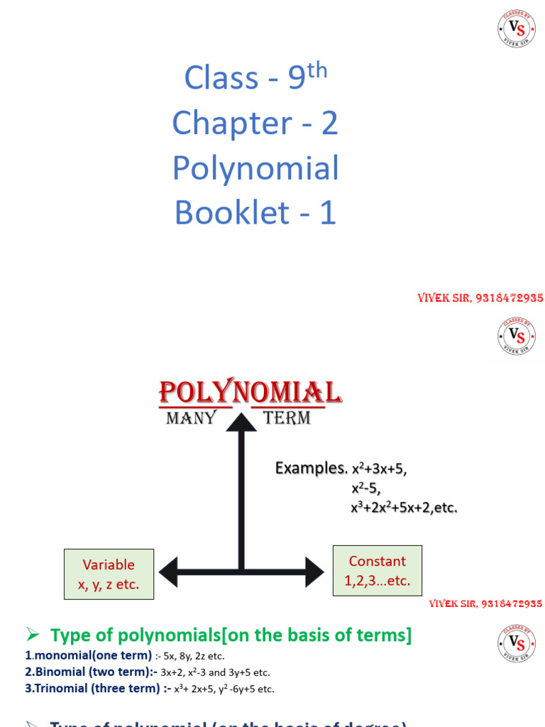 Presentation Polynomial Class 9th | PDF | Factorization | Polynomial
