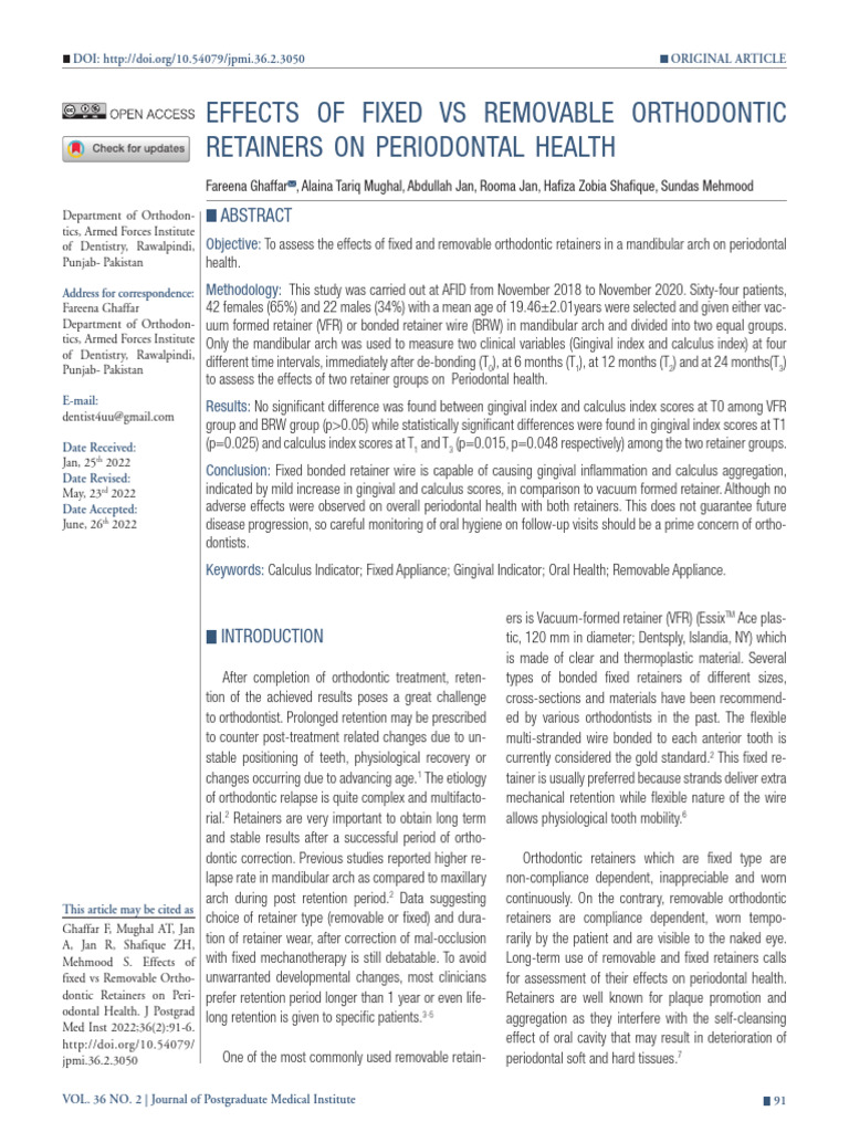 Effects of Fixed VS Removable Orthodontic | PDF | Orthodontics | Periodontology