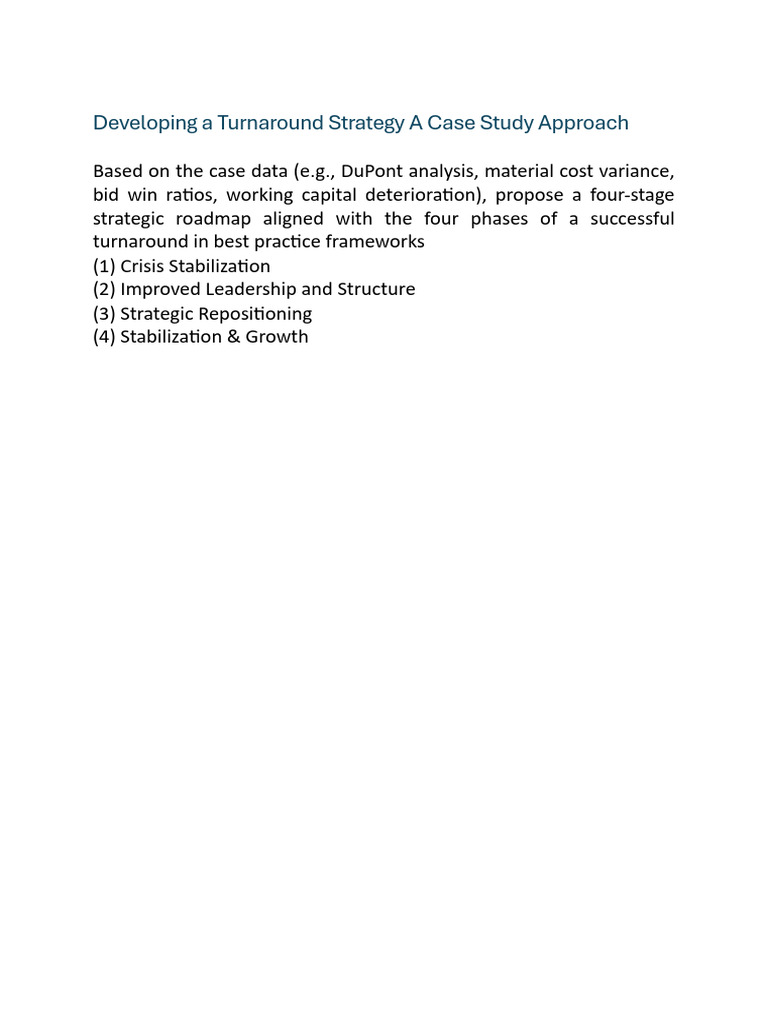 Developing A Turnaround Strategy A Case Study Approach - Case Question ...