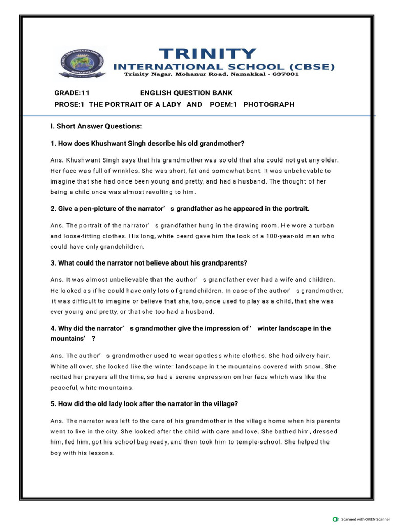 Prose and Poem 1 Question Bank | PDF