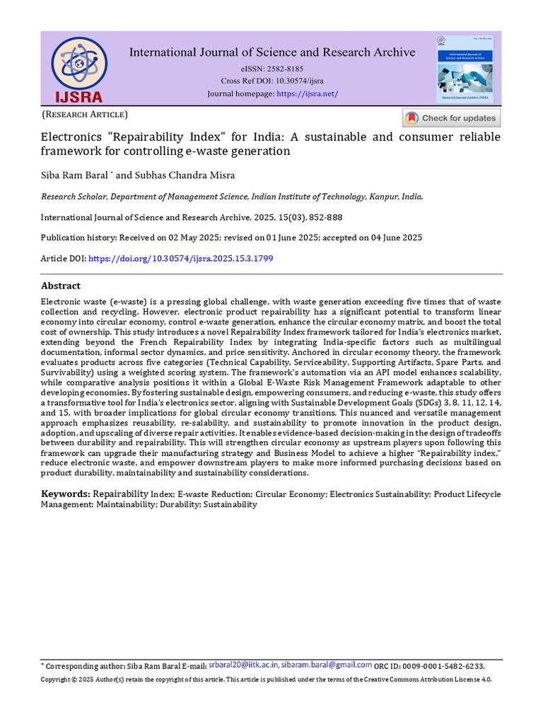Repairability Index for India's E-Waste | PDF | Electronic Waste ...