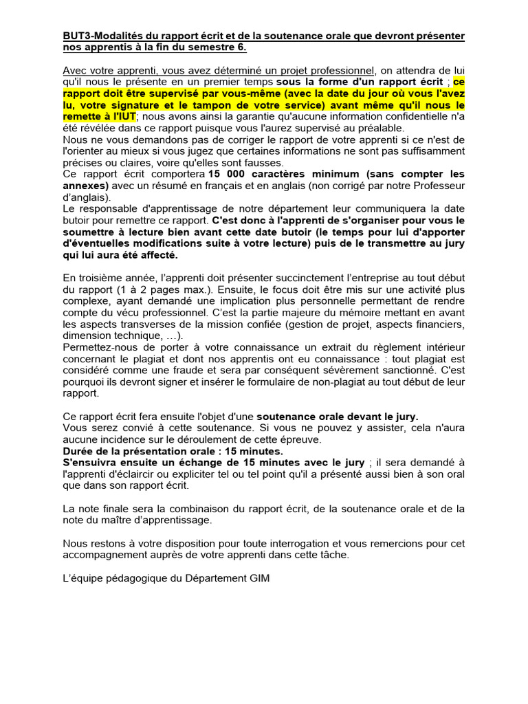 Rapport et soutenance des apprentis GIM | PDF