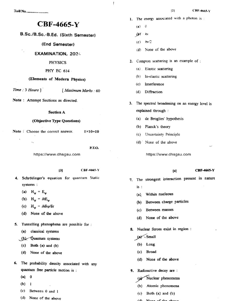 BSC Bscbed 6 Sem Physics Elements of Modern Physics CBF 4665 y 2024 | PDF