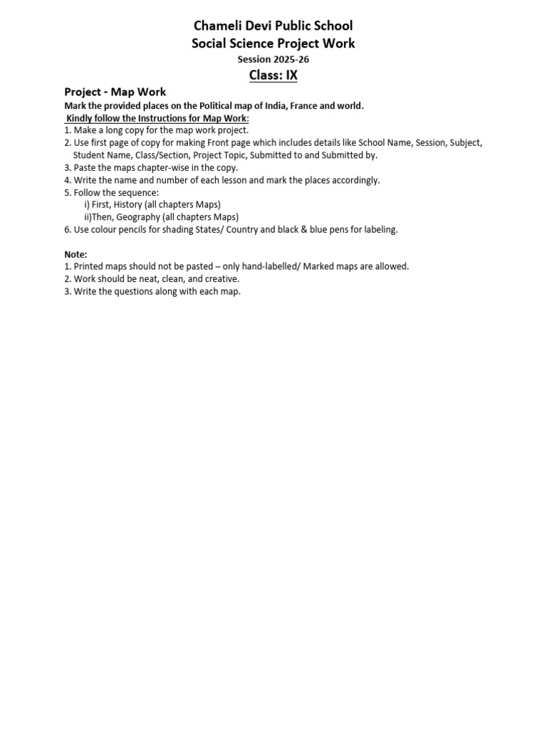 Class IX Map Work Project Guidelines | PDF
