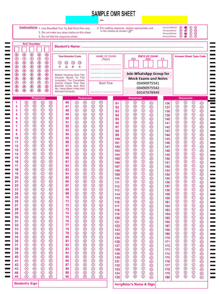 OMR SHEET For Mock Tests by Shan Ali Junejo 03490975541 03490975542 | PDF