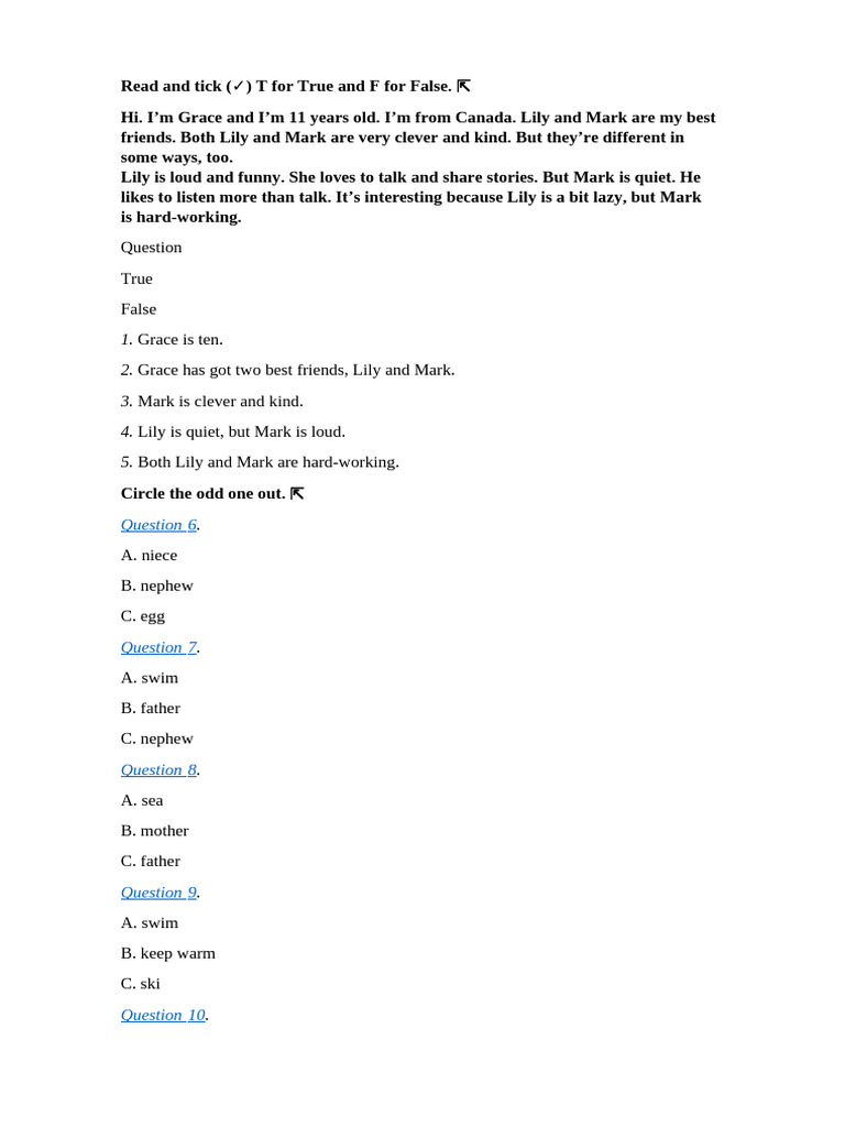 True or False Questions for Kids | PDF