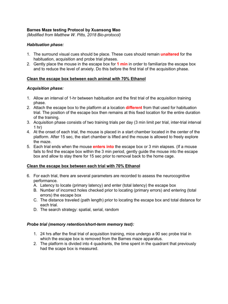 Barnes Maze Protocol | PDF
