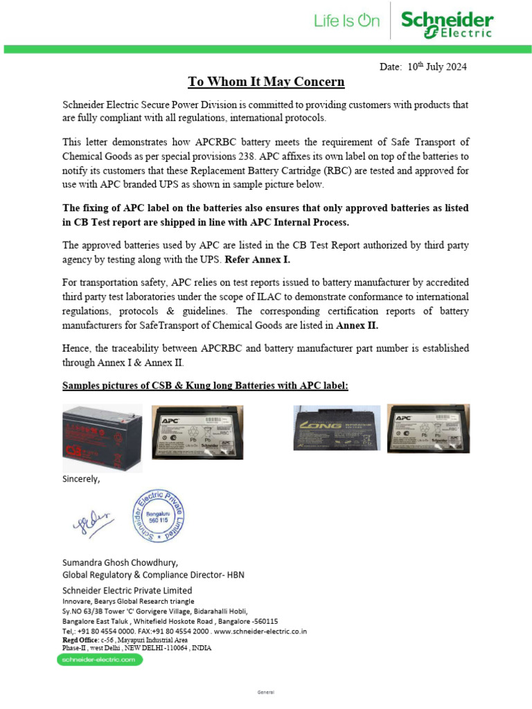 APC Battery Compliance Certification | PDF | Regulation