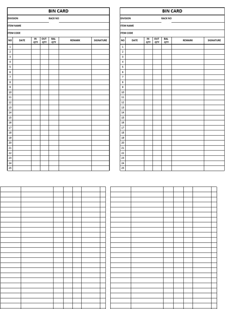 Bin Card Format | PDF