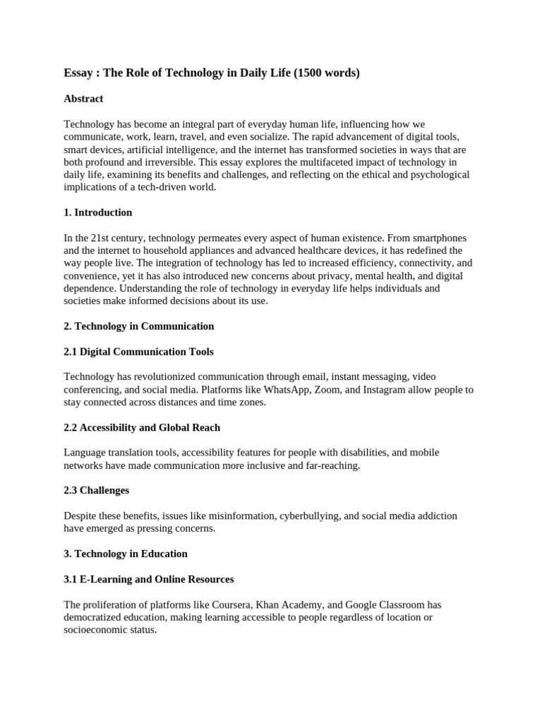 The Role of Technology in Daily Life | PDF | Wearable Technology ...