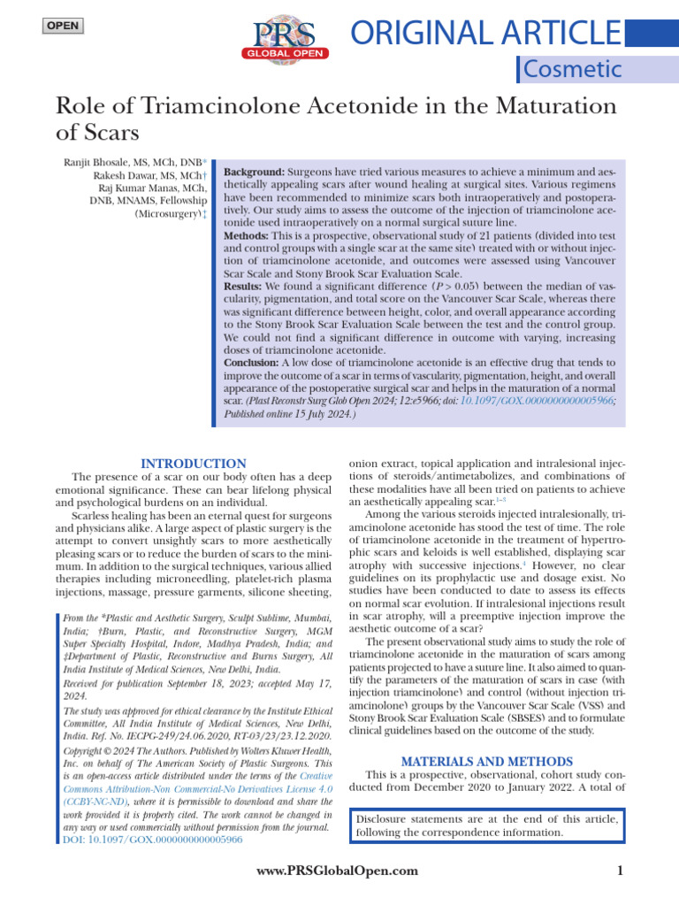 Triamcinolone Acetonide for Scar Maturation | PDF | Scar