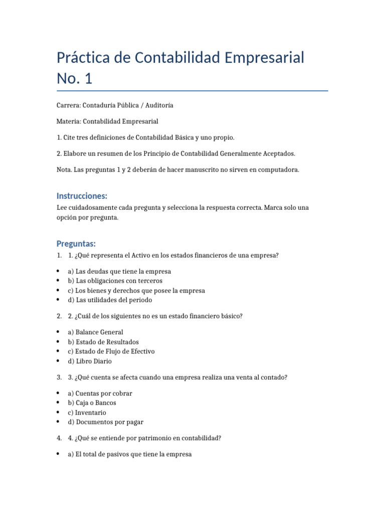 Practica Contabilidad Empresarial | PDF | Contabilidad | Contabilidad financiera