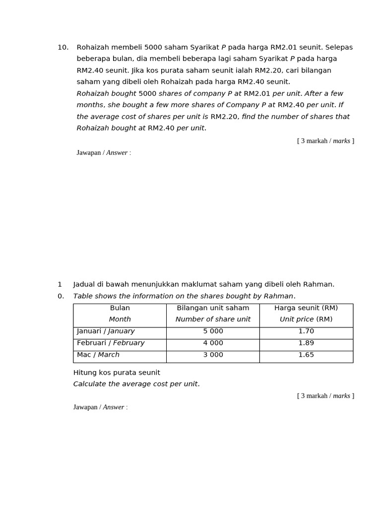 Kos Purata Saham Rohaizah | PDF