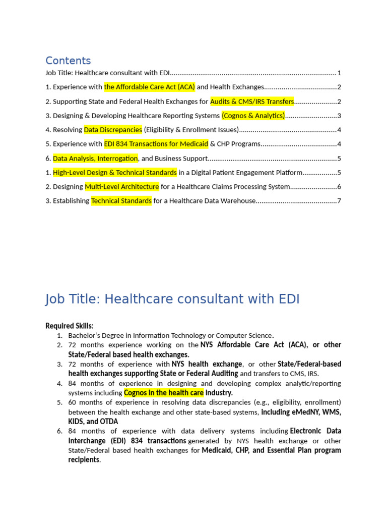 Healthcare Consultant EDI Expertise | PDF | Medicaid | Health Insurance ...