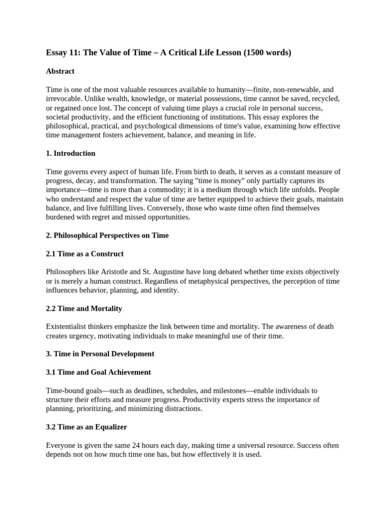 The Value of Time - A Critical Life Lesson | PDF | Time | Disciplines