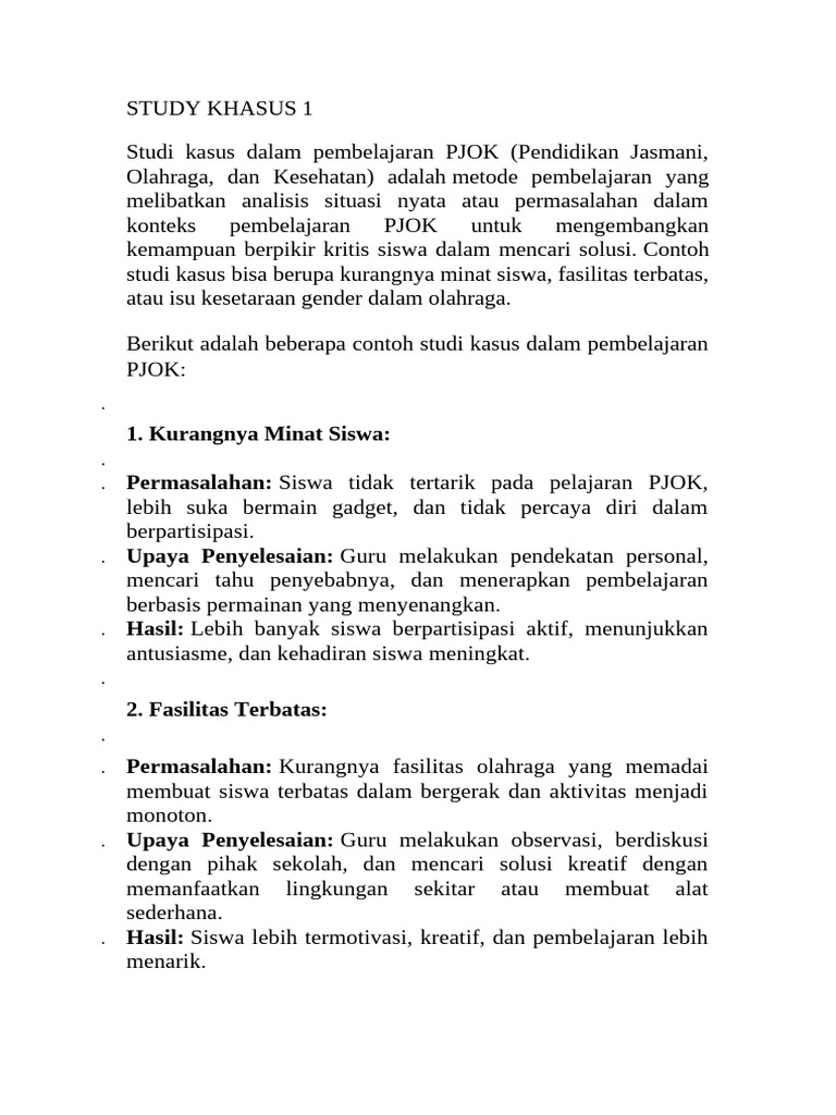 Studi Kasus Dalam Pembelajaran PJOK | PDF