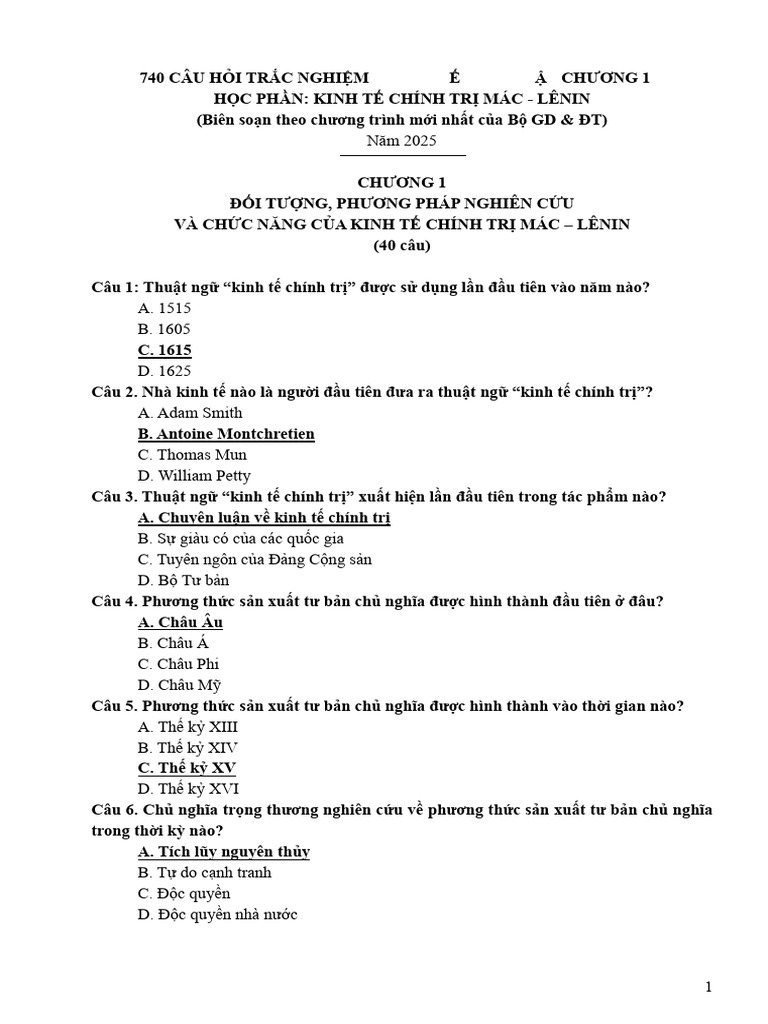 55 - CDA 740 câu hỏi trắc nghiệm KTCT C1-6 | PDF