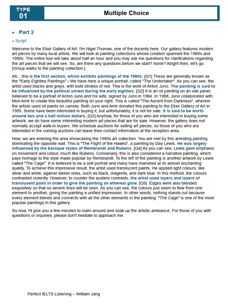 Multiple Choice Part 2 Script - Perfect Ielts Listening | PDF ...