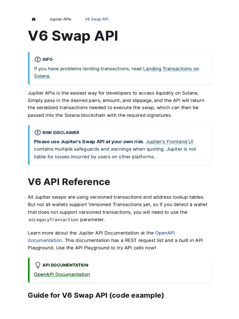 Jupiter Swap (API Documentation) | PDF | Computer Programming | Computing