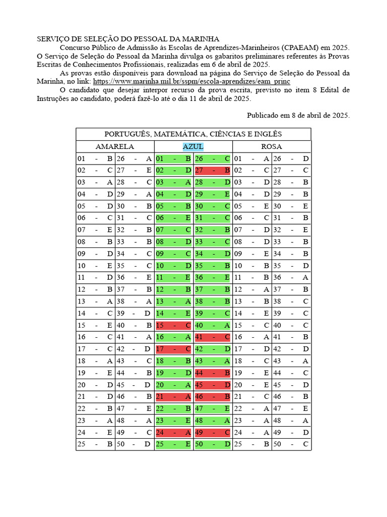 Prova - Eam (2025) - Gabarito | PDF