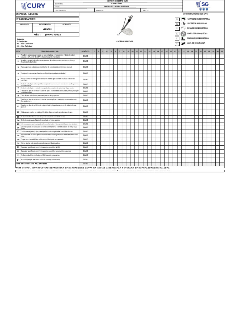 Check List - Cadeira Suspensa | PDF