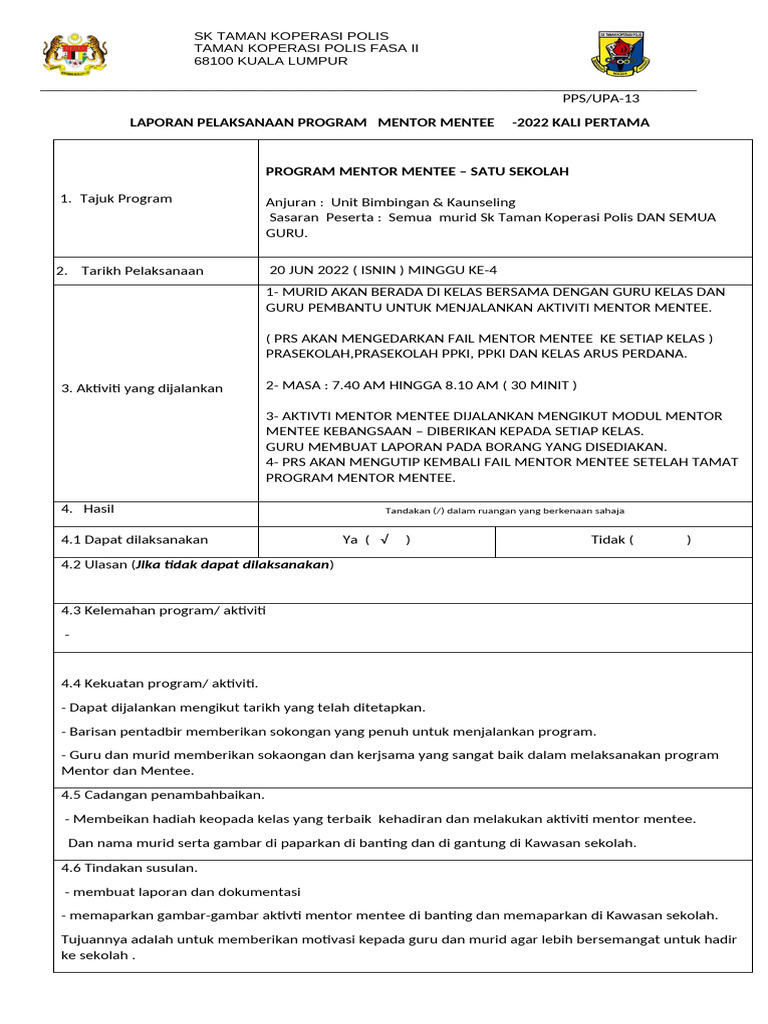 Laporan 8 - Program Mentor Mentee | PDF