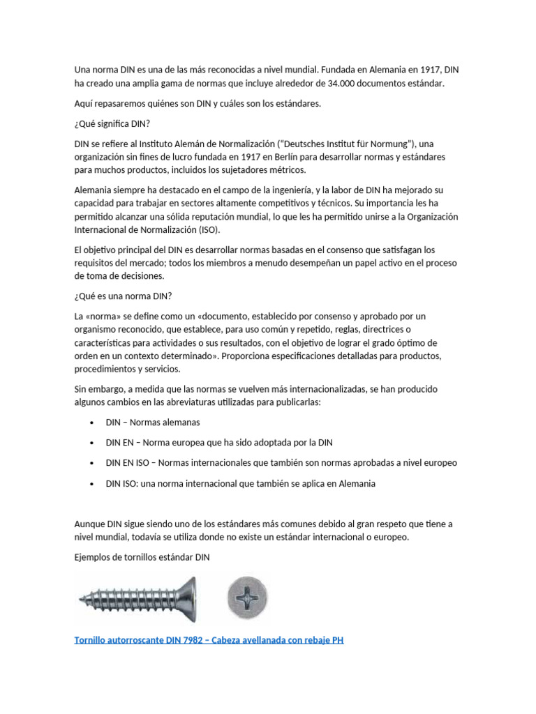 Normas Din | PDF | Estandarización | Tornillo