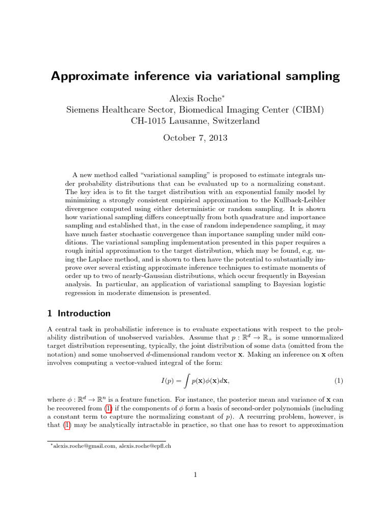 Approximate Inference Via Variational Sampling | PDF | Normal Distribution | Estimator