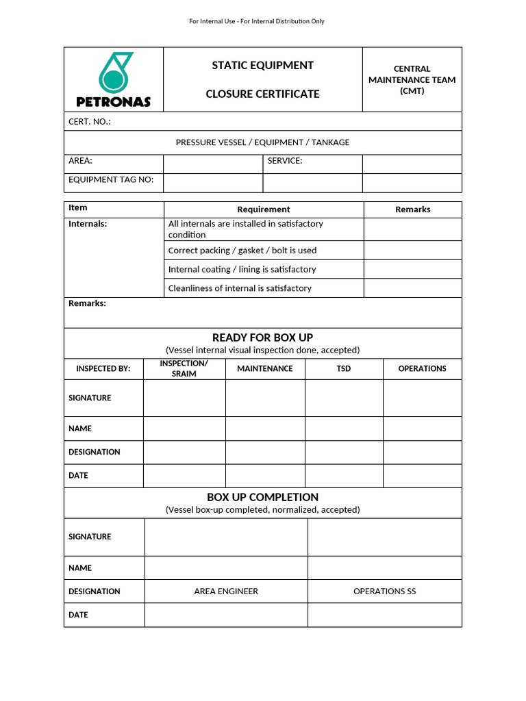 Box Up Certification for Equipment | PDF