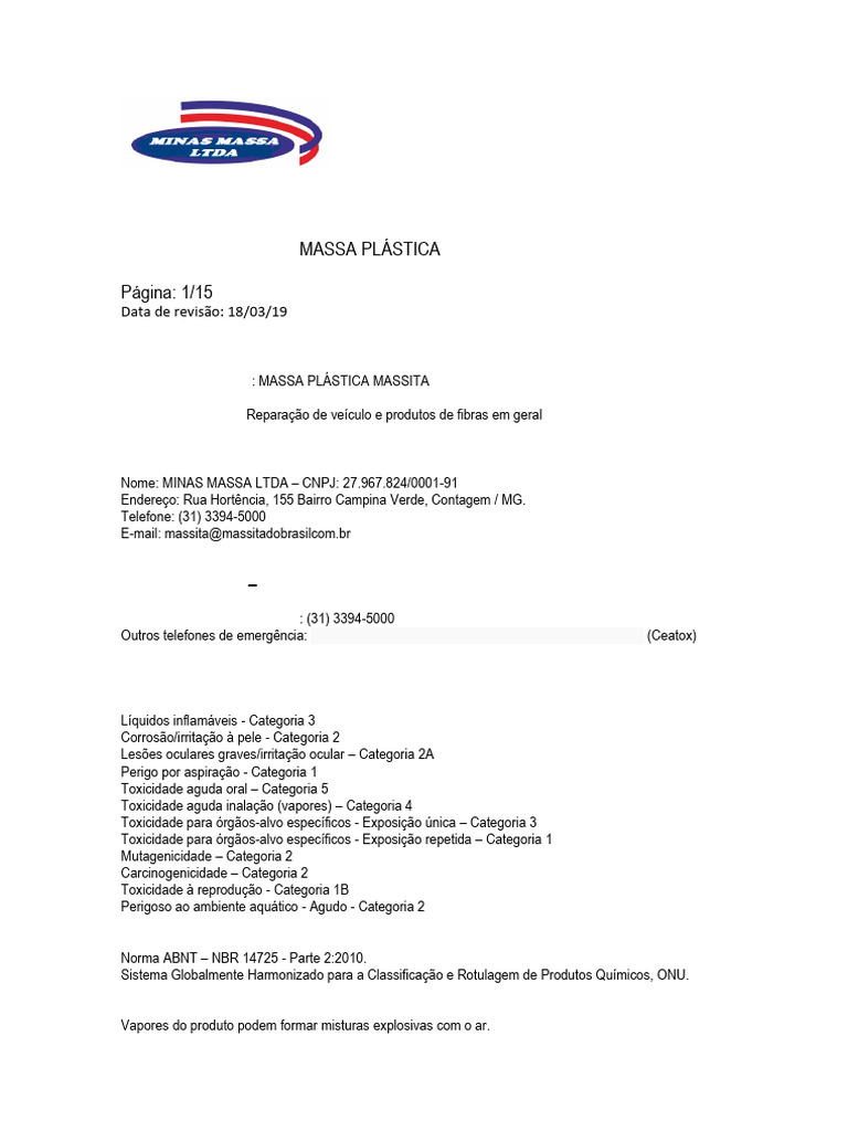 Segurança da Massa Plástica Massita | PDF | Monóxido de carbono | Química