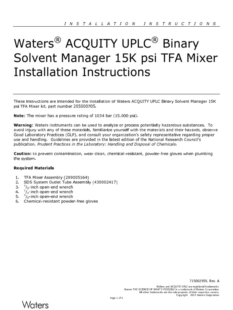 Installation of Waters Binary Solvent Manager | PDF | Pipe (Fluid ...