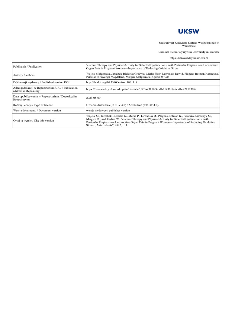 Visceral Therapy and Physical Activity For Selected Dysfunctions, With ...