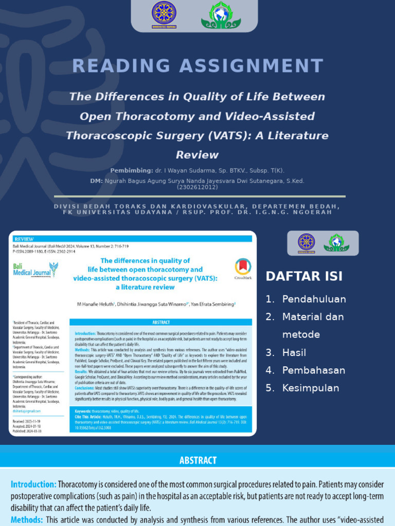 RA - The Differences in Quality of Life Between Open Thoracotomy and ...