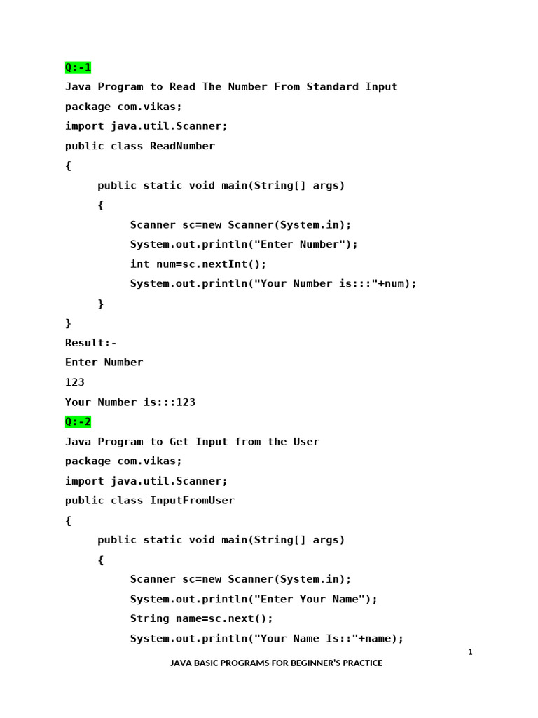 Java Basic Programs For Beginner S Practice Solution Pdf Integer
