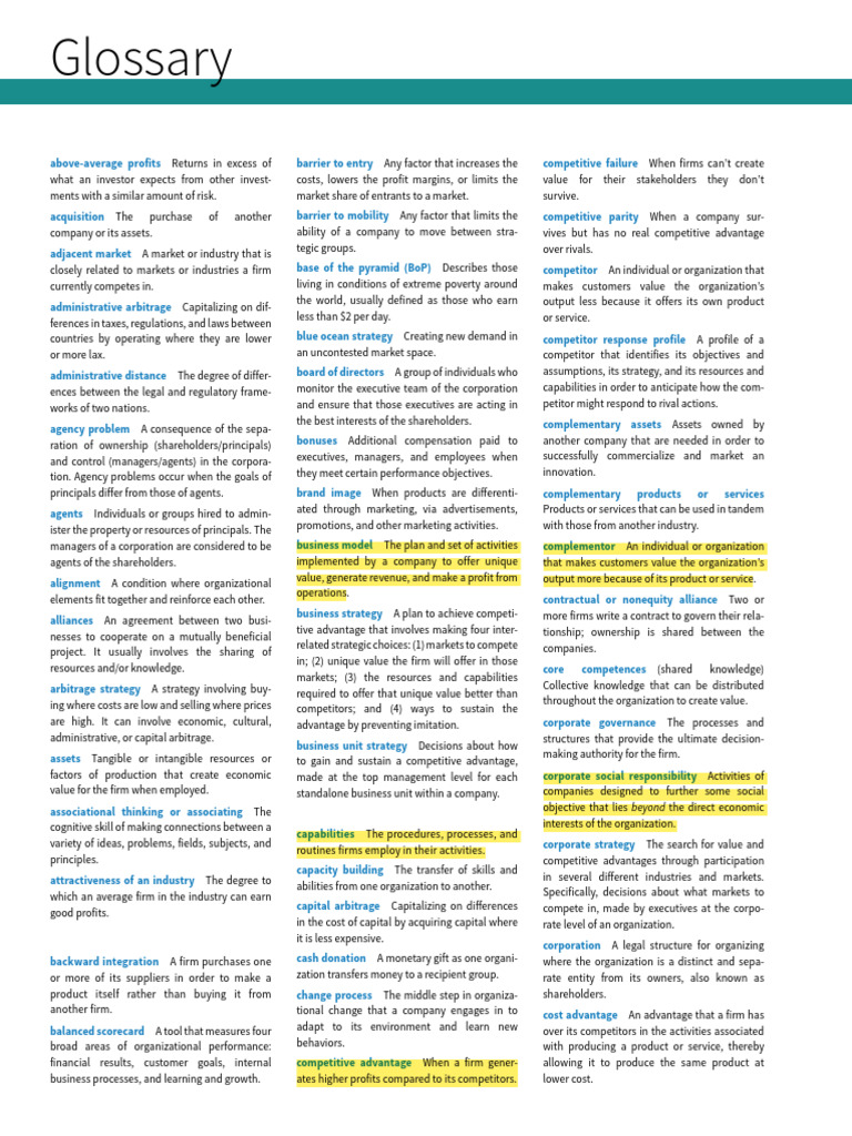 Business Strategy and Terminology Glossary | PDF | Competitive ...
