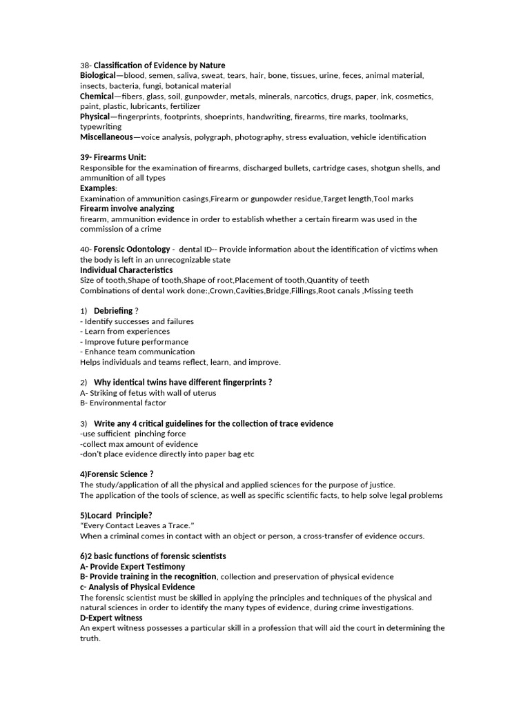 Forensic SCIENCE Important Questions | PDF | Forensic Science | Fingerprint